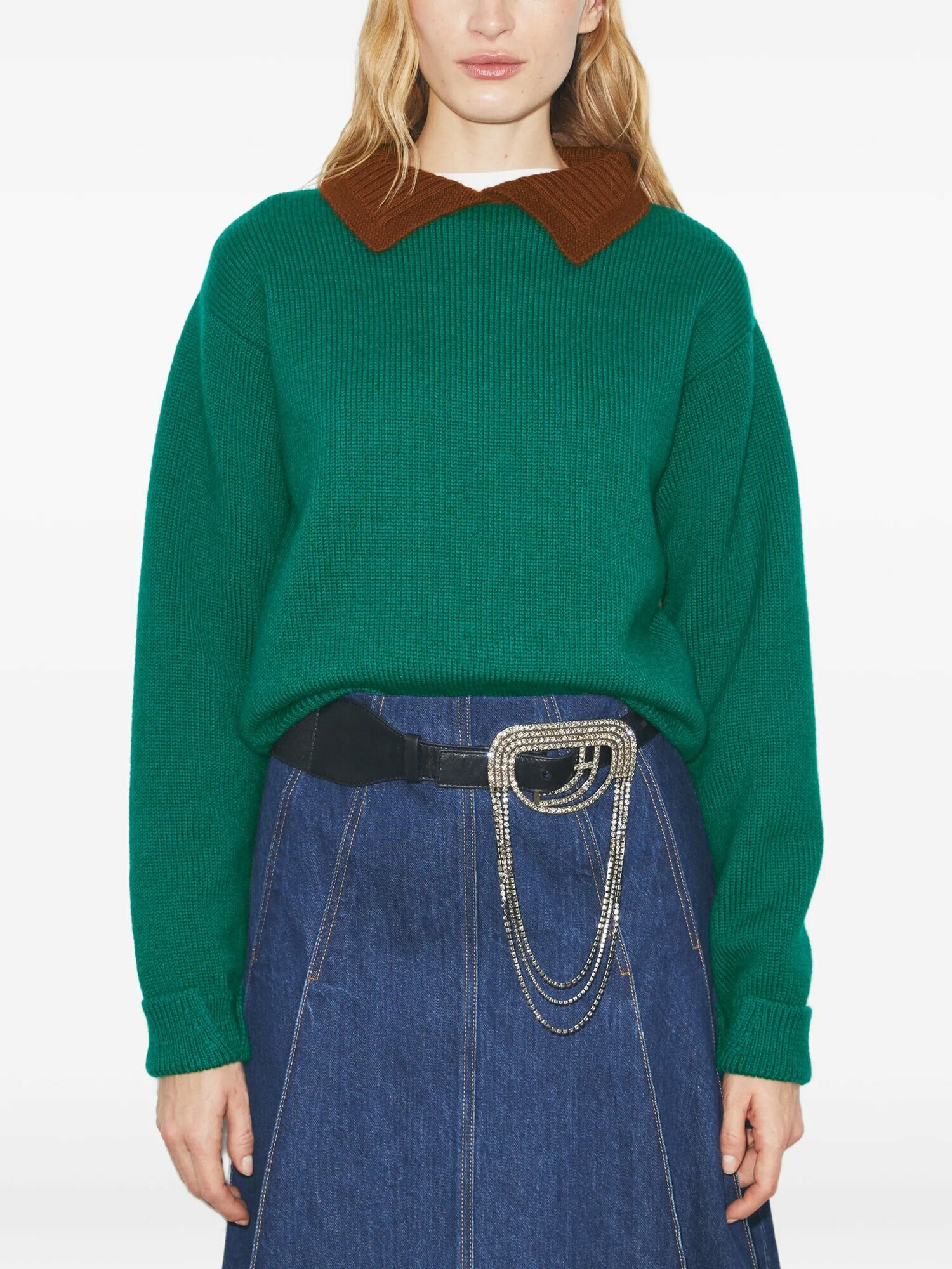 Свитер Tory Burch Collared sweater, размер L, , зеленый, — фото 1