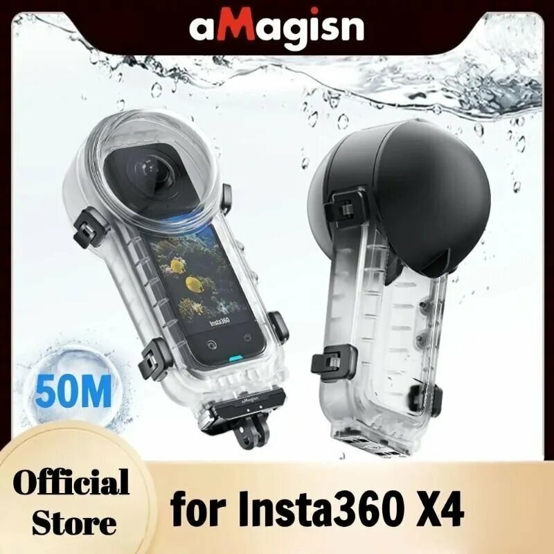 AMagisn для Insta360X4 Быстросъемный невидимый чехол для дайвинга, 50-метровый Водонепроницаемый защитный чехол, Аксессуары