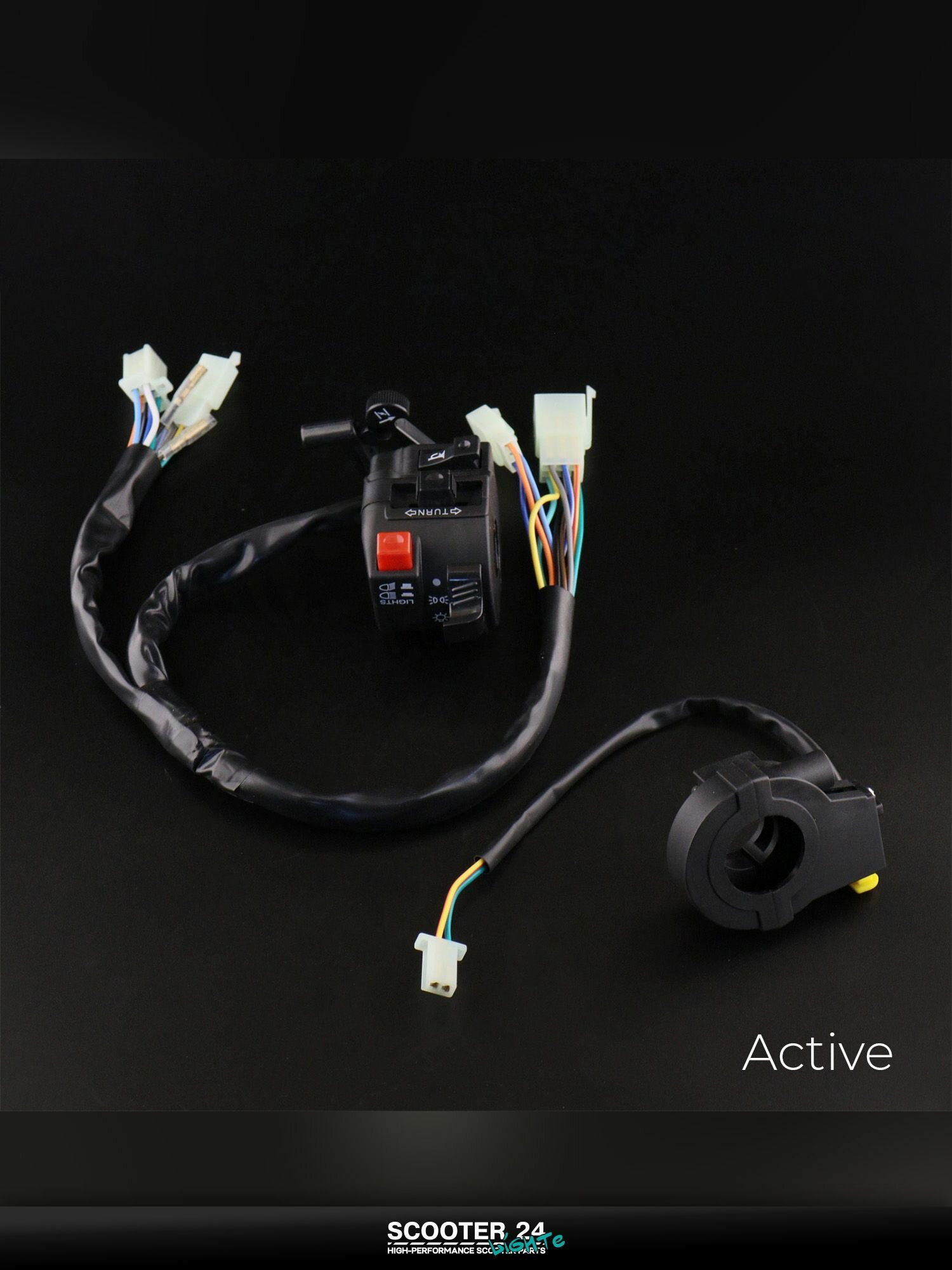 Блоки кнопок руля (пара) на мопед и мотоцикл Active (черные) пульты Актив Альфа Дельта 70 - 110 кубов с проводами "BEEZMOTO"