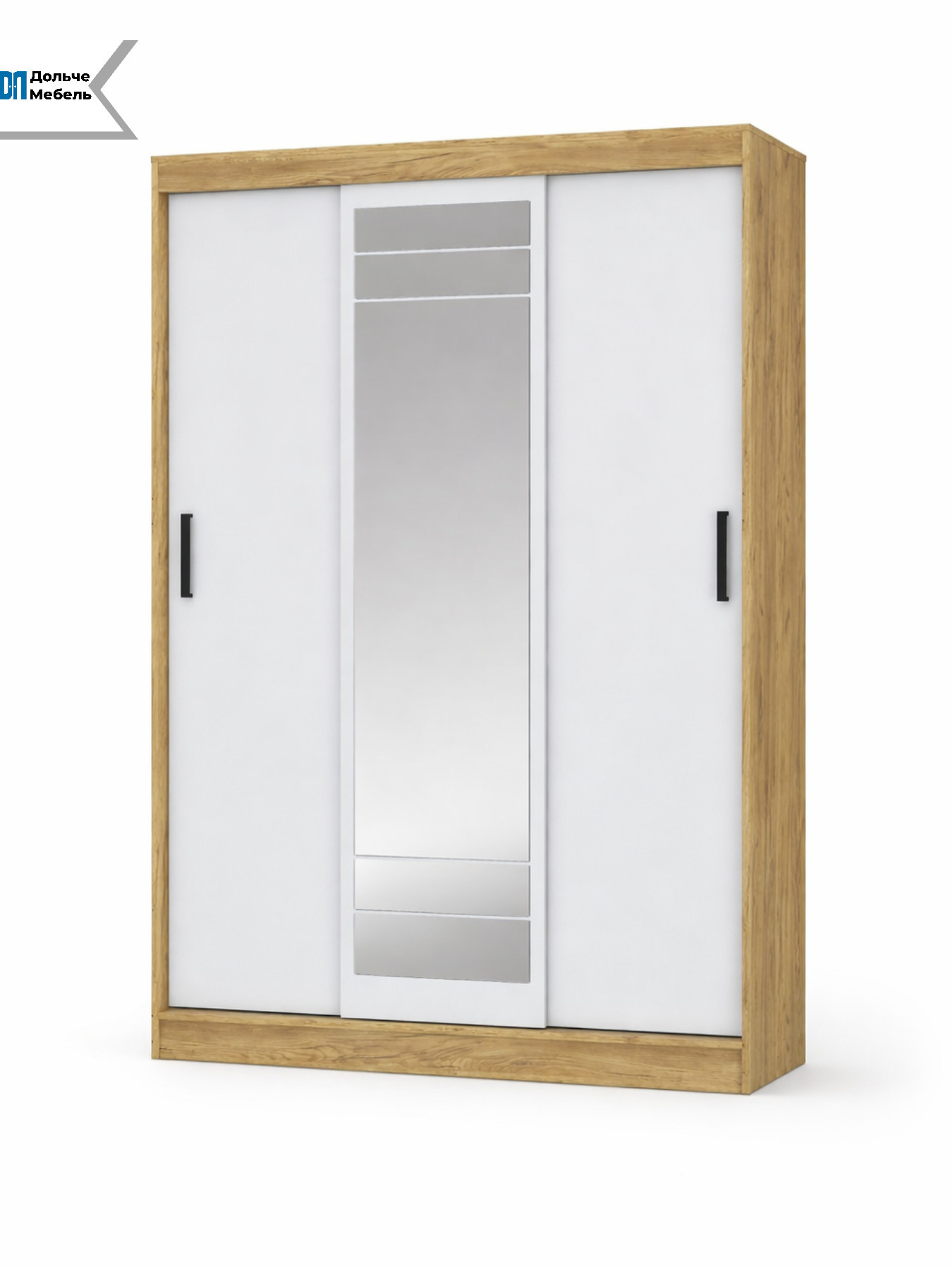 Шкаф-купе с зеркалом Тео ШКК-02, 131×200×50 см, для одежды в спальню и прихожую, цвет крафт/белый