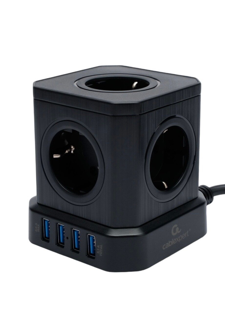 Cablexpert Tower Сетевой фильтр TWR-5-U4-B-2. 5 раз, 10А, 4xUSB, 3.1A, 2м, уровень защиты 4+ цвет черный