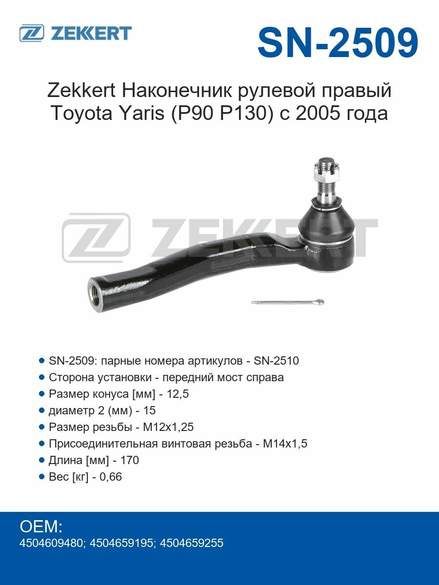 Zekkert Наконечник рулевой правый Toyota Yaris (P90 P130) с 2005 года