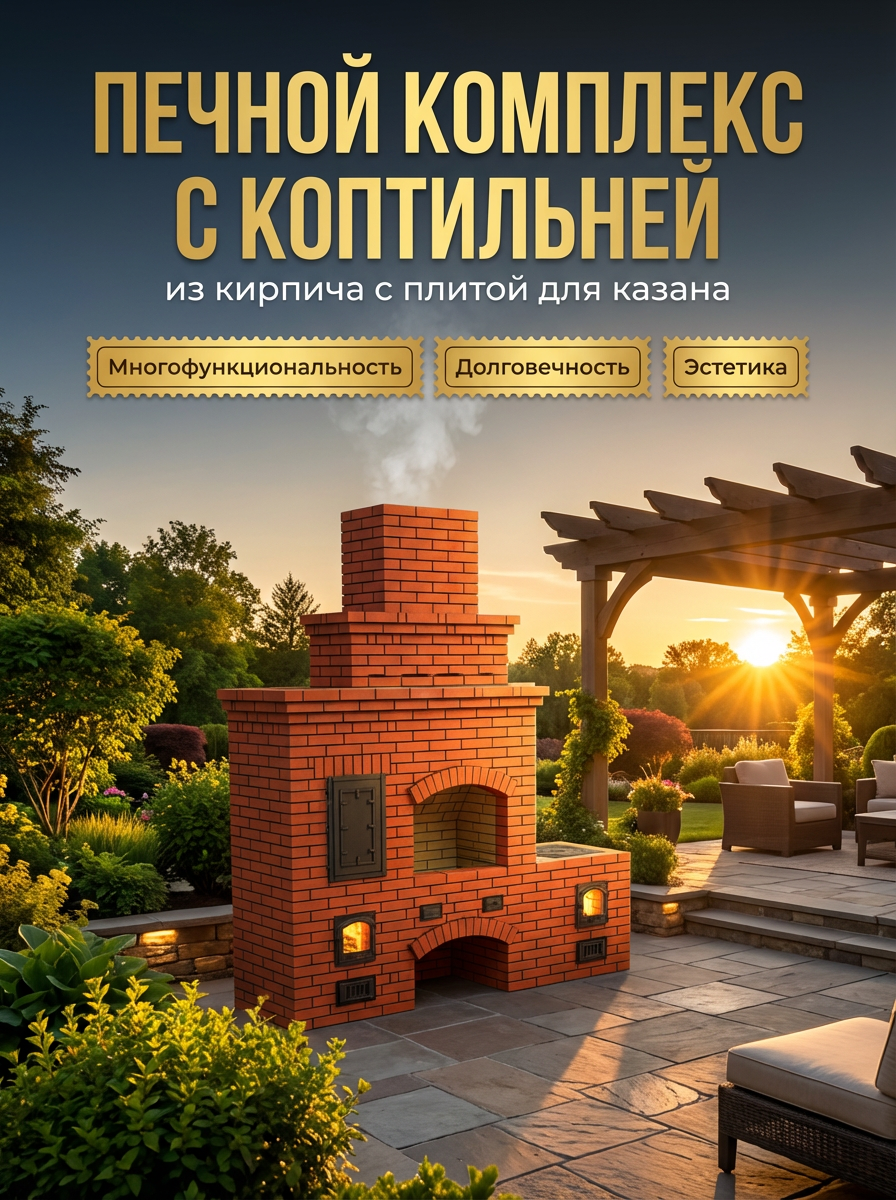 Проект Барбекю с казаном и коптильней №188. Мангал 770мм. Казан 12 литров, Коптильня. Сложить своими руками реально