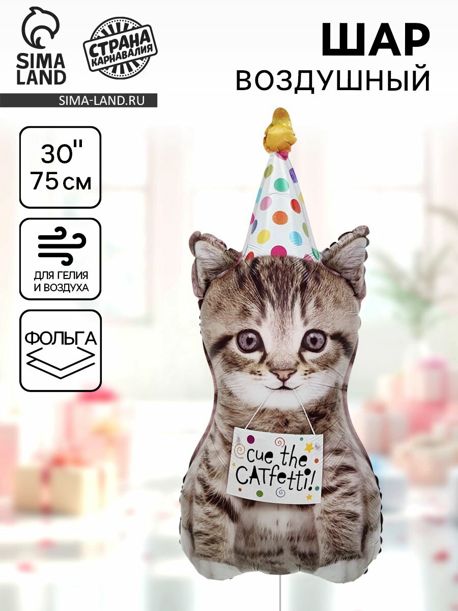 Воздушный шар фольгированный 30"Котёнок в колпачке", надувка шара: воздухом, 2 шт.