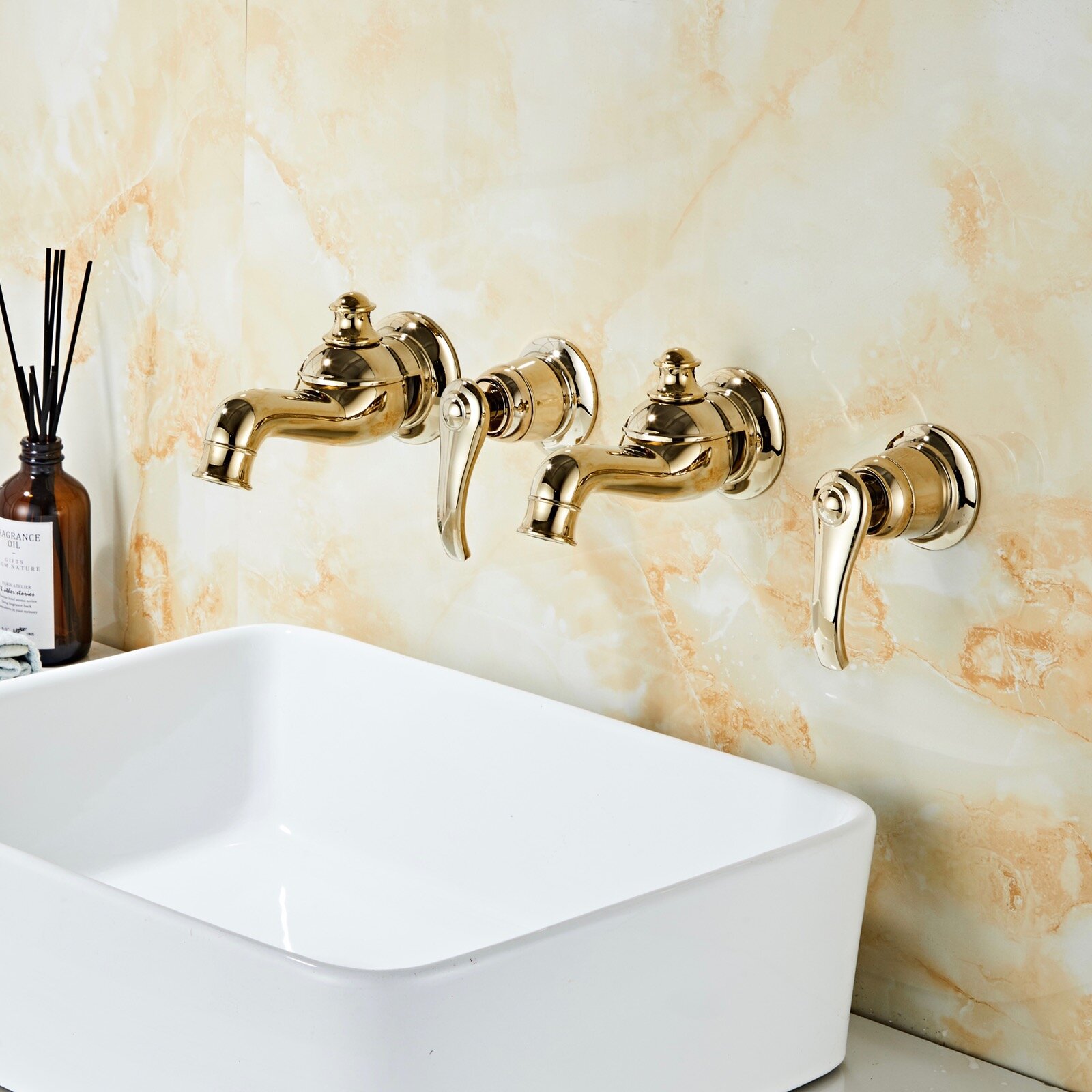 L7 Шкаф для ванной с умывальником в европейском стиле, золотой двойной умывальник, четырехкомпонентный набор, выдвижной разделенный комбинированный умывальник, смеситель на три-четыре отверстия