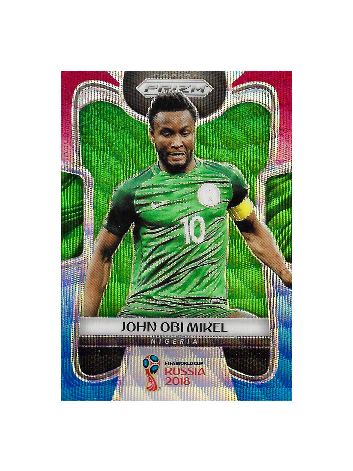 Коллекционная карточка Panini Prizm FIFA World Cup Russia 2018: #138 John Obi Mikel - Red Blue Wave