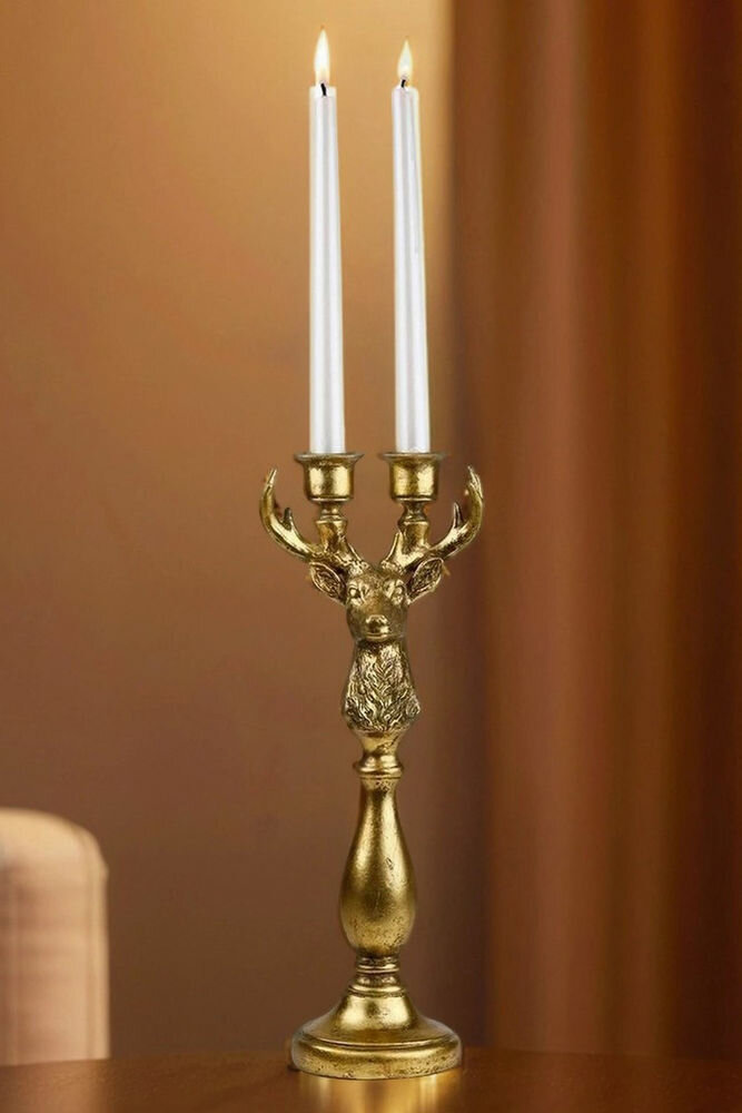 Декоративный подсвечник-канделябр свет зимней сказки, на две свечи, полистоун, 38 см, Goodwill EX10100