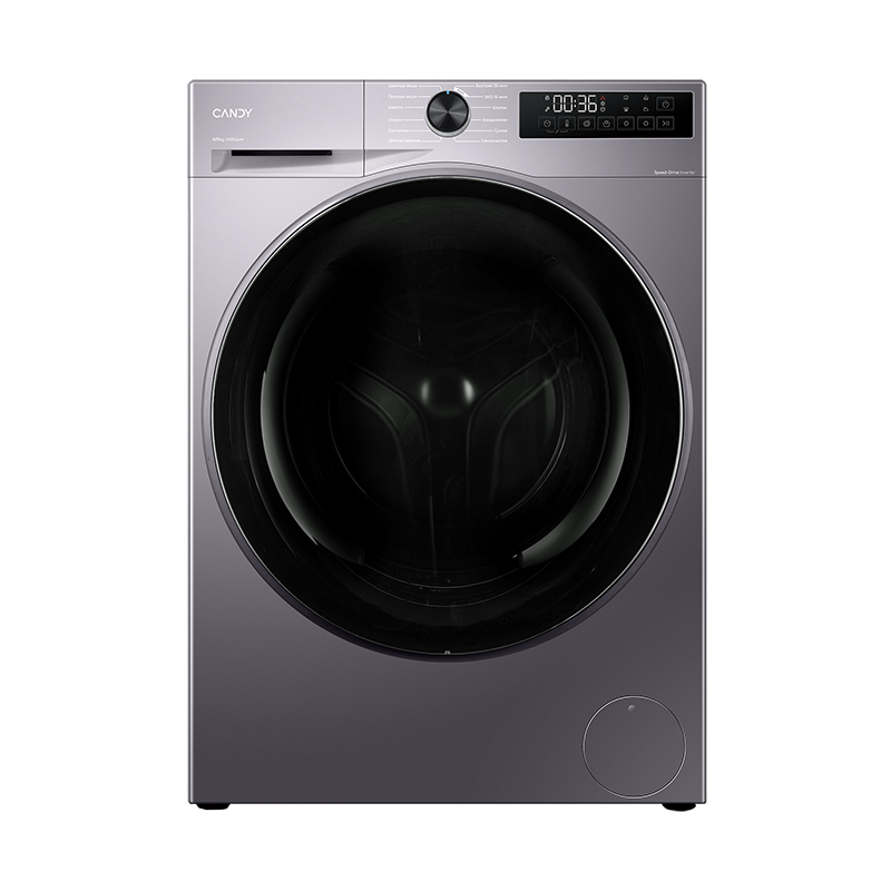 Узкая стиральная машина с сушкой Candy NOVA C43D 485MBBR-07 8+5 кг, 12 программ, класс А, 1400 об/мин, инверторный мотор, CleanCare+ и Kg-детектор, обработка паром и быстрая стирка, серебро