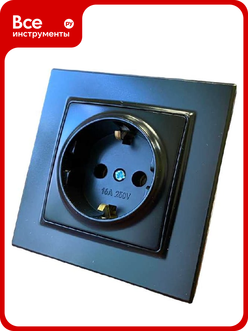 Розетка силовая Камелия Econ 2П+З 16А 250В антрацитовая, встраиваемая, с защитой от перегрузок, без задней стенки, IP20,