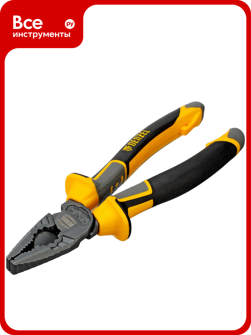 Плоскогубцы комбинированные Denzel 180 мм, стальная прямая губка, черно‑желтые рукоятки