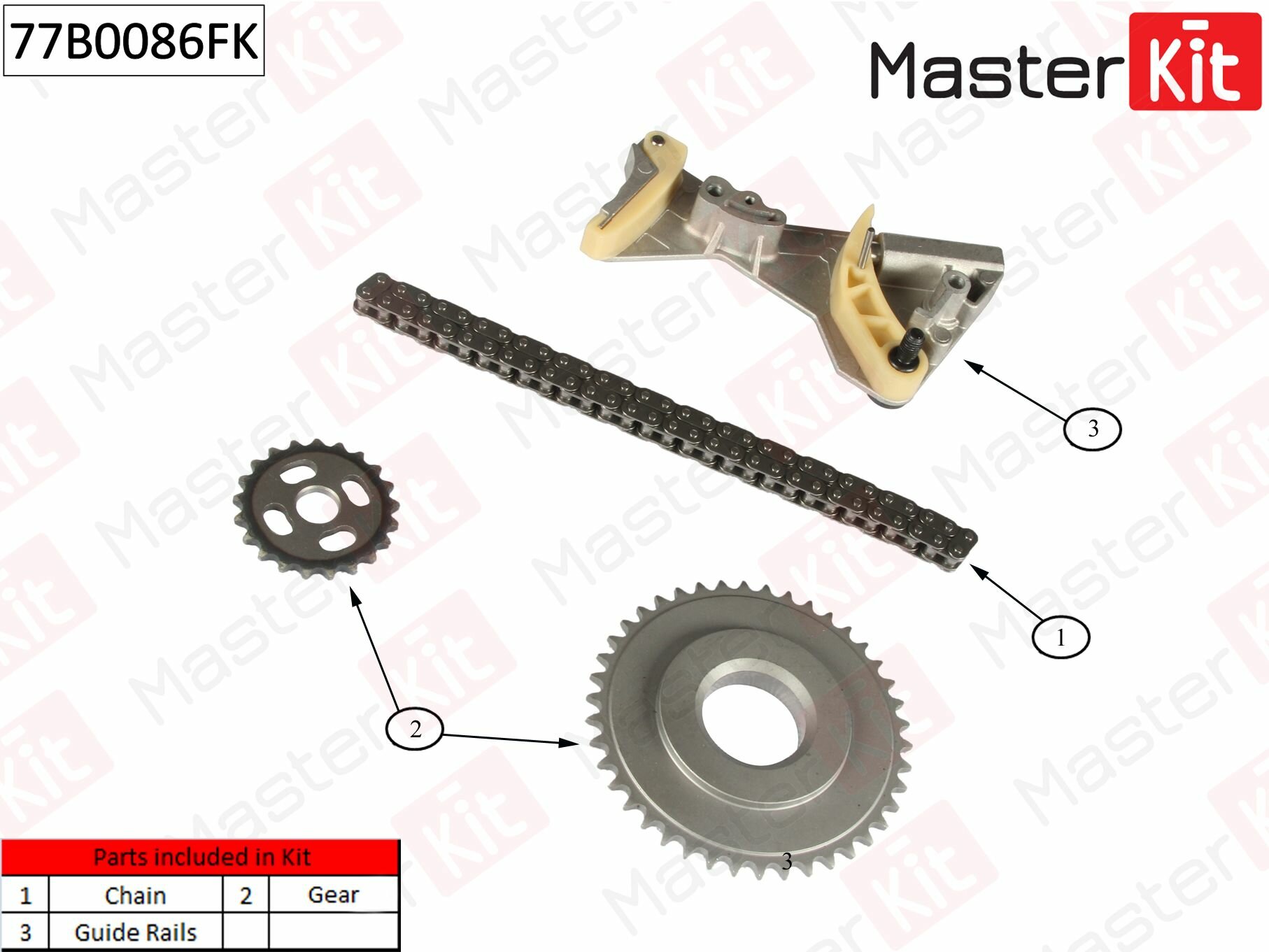 Комплект цепи ГРМ Audi A4/A6 2.0 TDI BPW/CAGB/CJCB/CSUB 04-15 MasterKit 77B0086FK