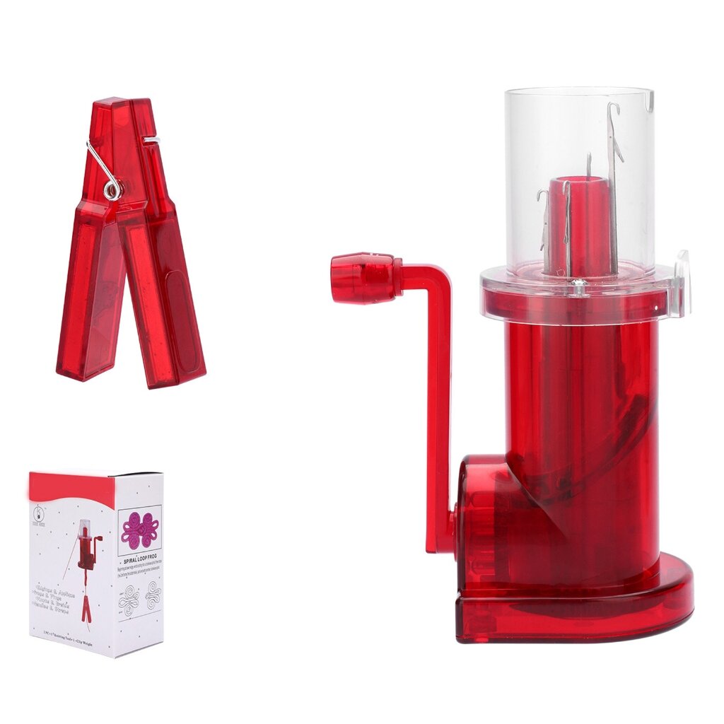 Самодельное бытовое устройство для плетения веревки с ручным приводом-красный