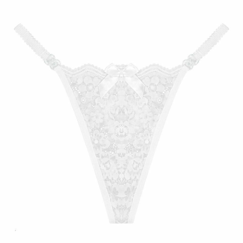 Женские прозрачные трусики-стринги с кружевами, Белый - M