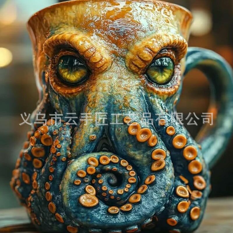 Новый декор для дома Deep Blue Octopus M: кружка для кофе из смолы с изображением глубокосинего осьминога.