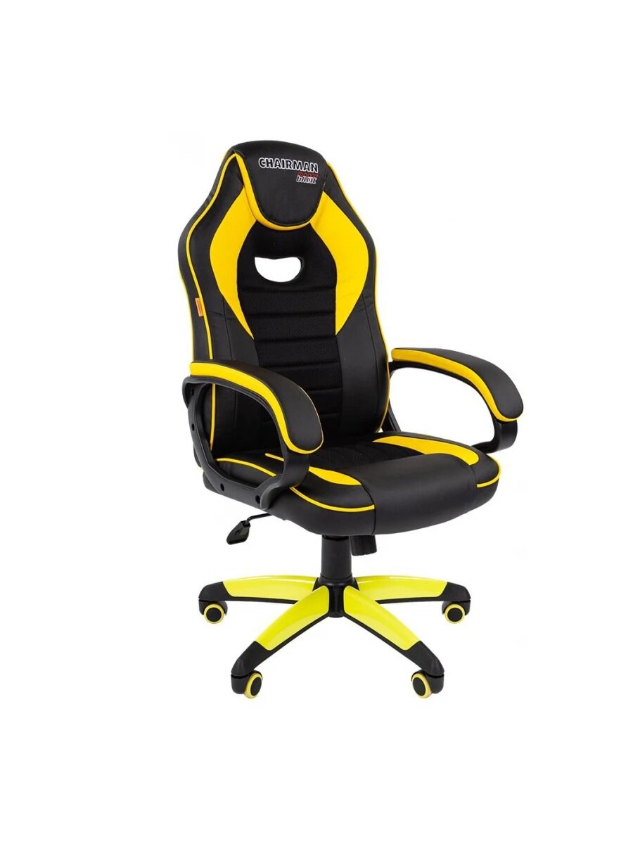 Кресло игровое Chairman game 16 черное/желтое, экокожа, фиксация, регулировка по высоте, газпатрон 3 кл, до 120 кг