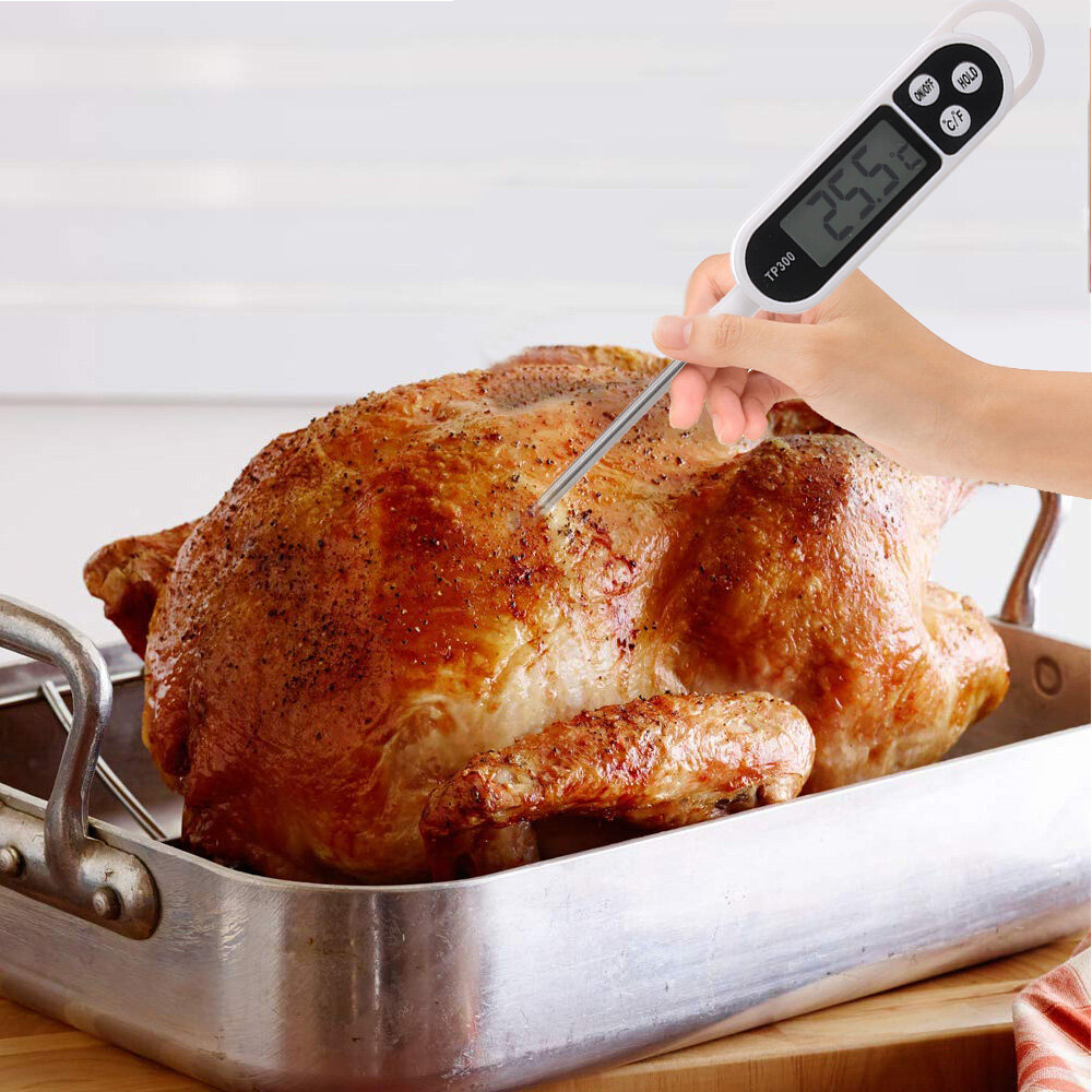Термометр цифровой TP300, белый, с длинной зондом 160мм из нержавеющей стали пищевого качества, диапазон температуры -58°F до 572°F (-50°C до 300°C), разрешение 0.1°C/°F, точность ±1°C/°F, для кухни, приготовления мяса, масла, супа, лаборатории, жарки,