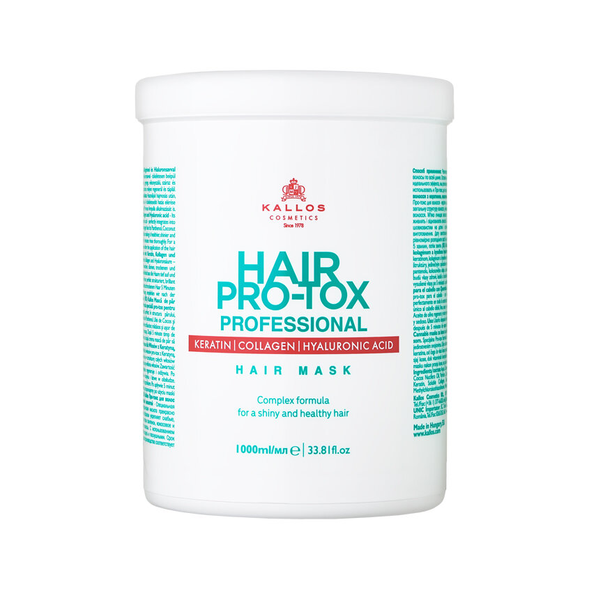 Маска для волос KALLOS COSMETICS PRO-TOX с кератином, коллагеном и гиалуроновой кислотой 1000 мл