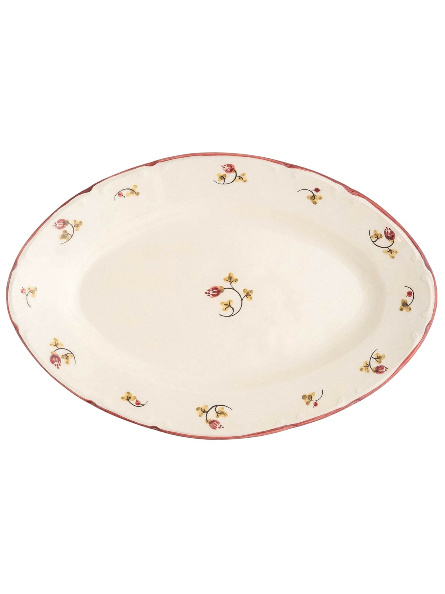 Блюдо овальное Дымов Керамика Шиповник, керамика, с рисунком, белый/красный