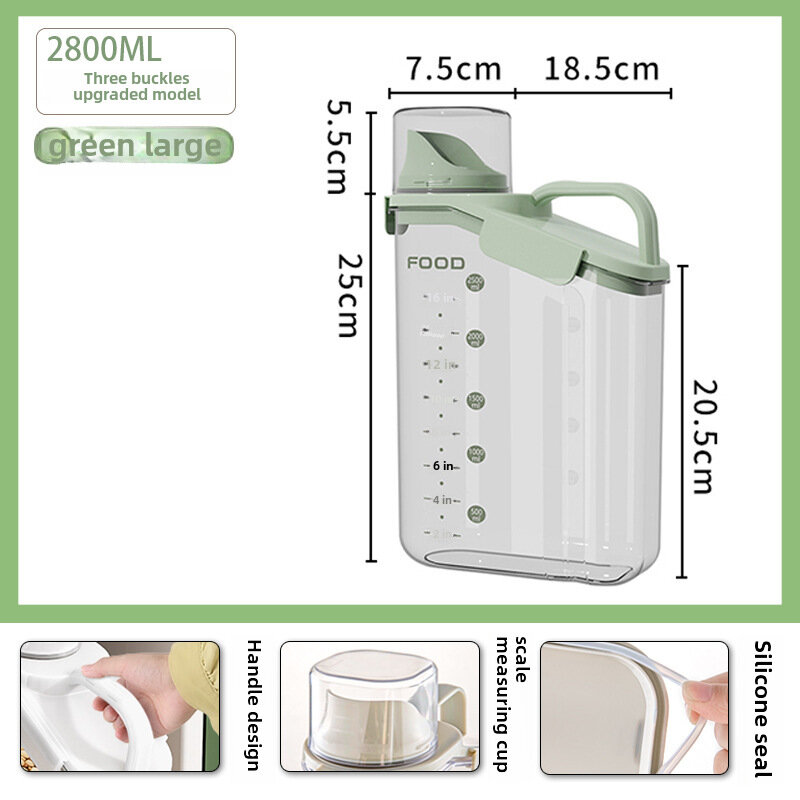 Крупногабаритный рисовый контейнер для дома оптовый insekтоустойчивый влагоустойчивый герметичный бак контейнер для хранения зерна бобов зерновых (Зеленый большой 2800мл "Пищевая ПС")
