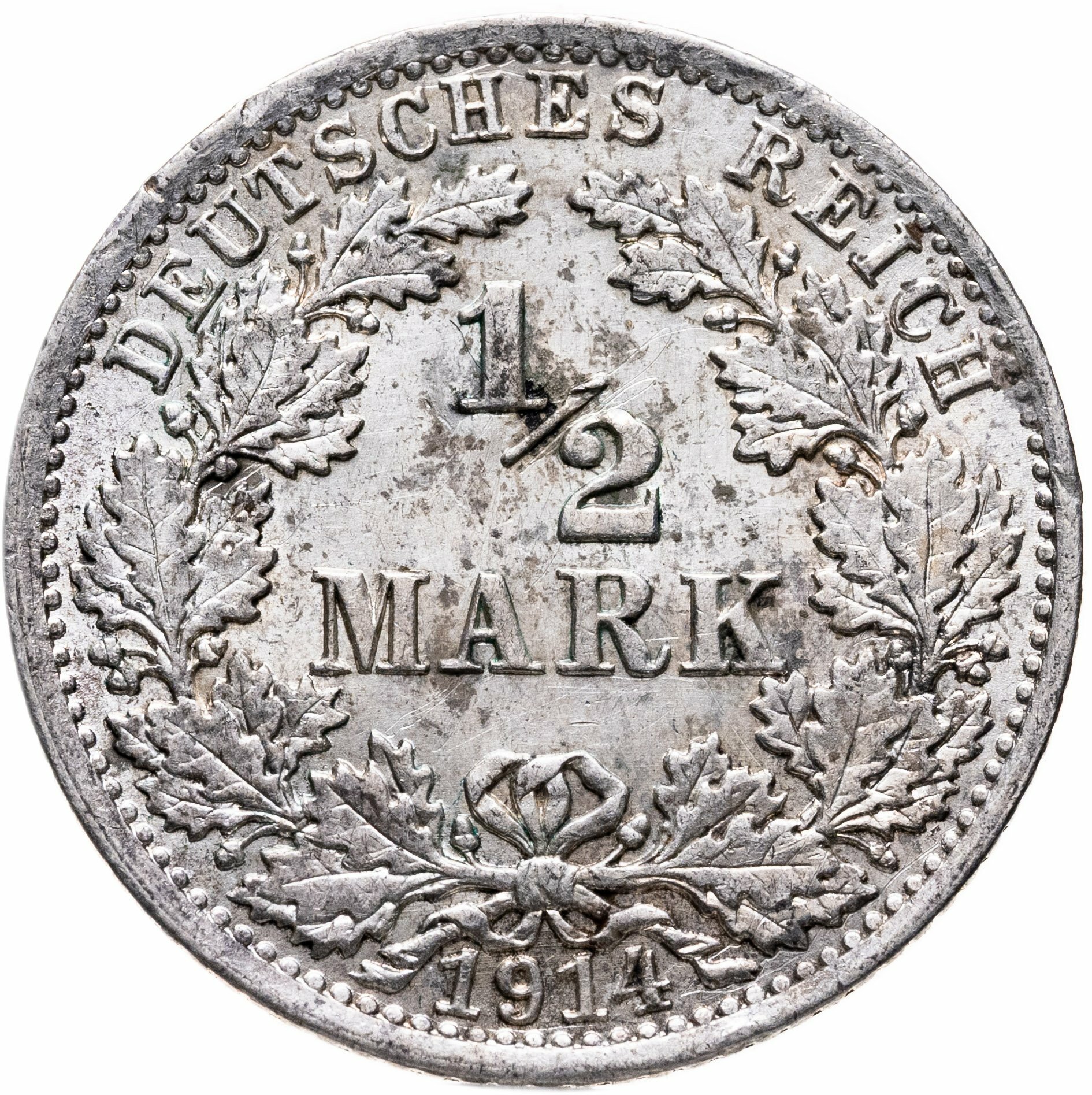 Германия 1/2 марки mark 1914 А, Серебро 900, в сохранности AU