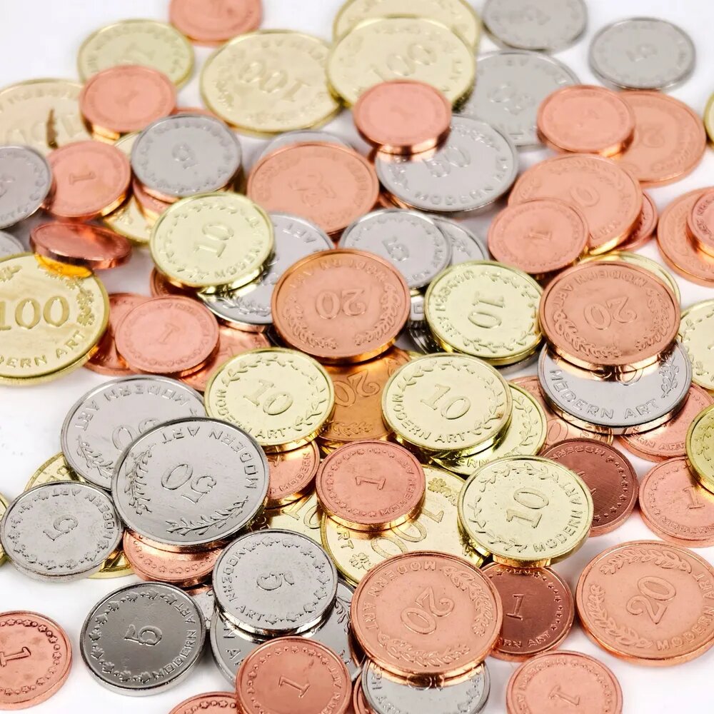 MODERN ART: металлические Жетоны 1-100 (94 ШТ!) - Универсальные Компоненты Настольных Игр. Люкс Качество!