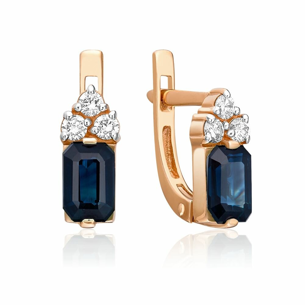 Серьги, красное золото, 585 проба, бриллиант, сапфир