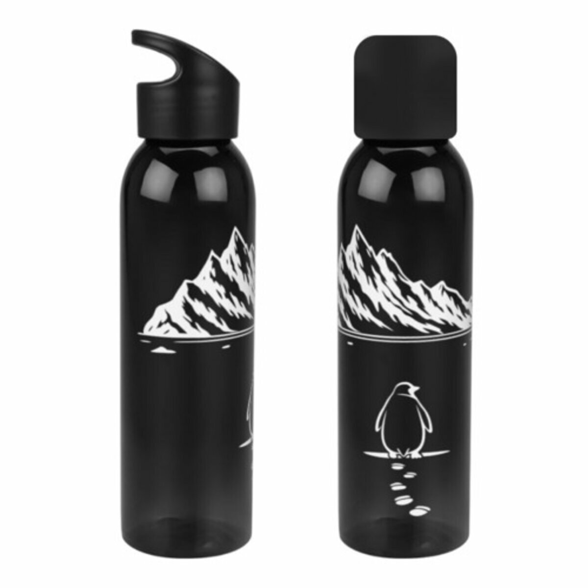 Бутылка для воды «Одинокий пингвин и гора. Мем. Нигилист» (черный)