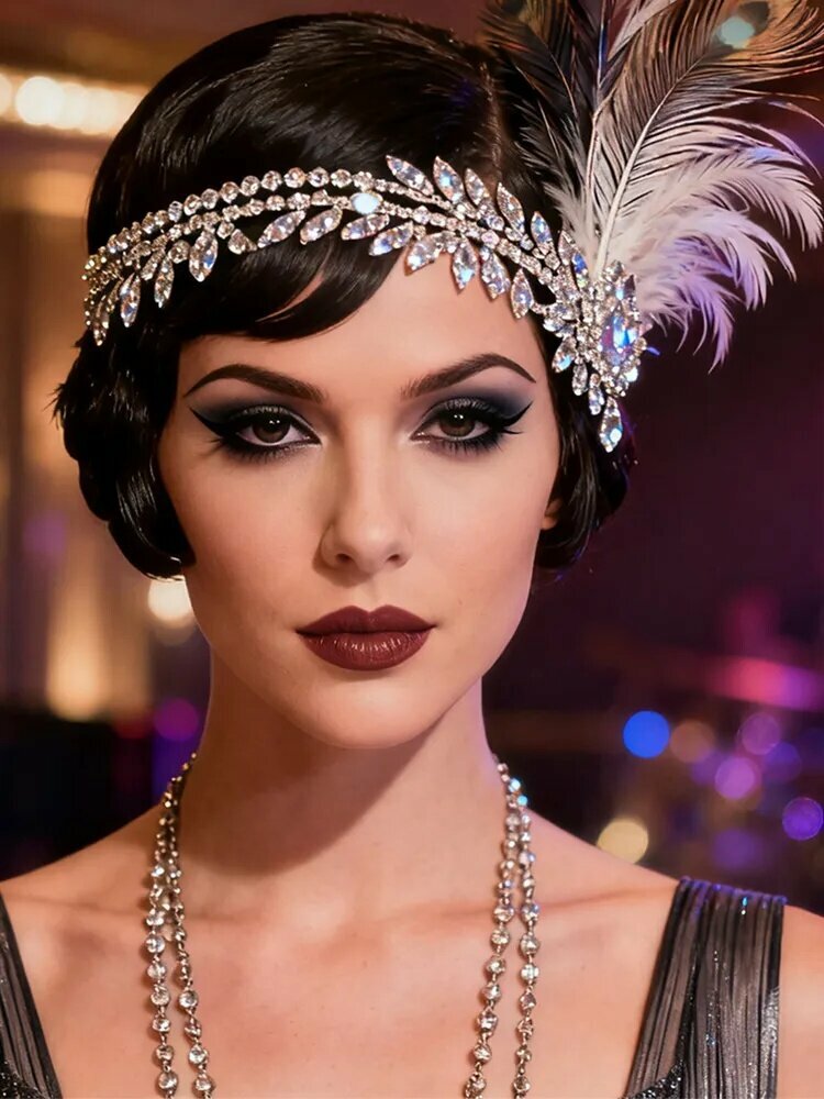 Повязка на голову с пером в стиле Гэтсби женская, черный карнавальный аксессуар с перьями для гангстерской вечеринки Чикаго 20-х годов для женщин