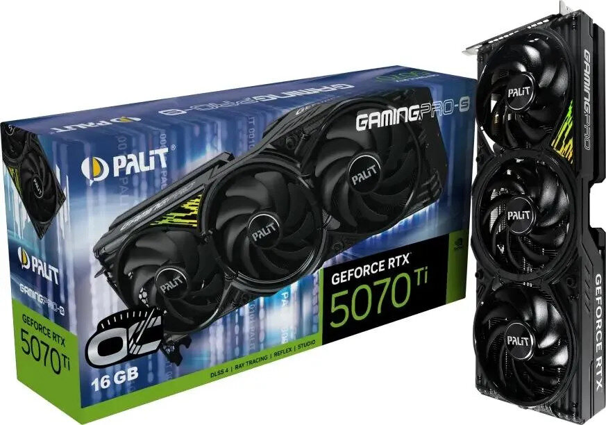 Видеокарта Palit PCI-E 5.0 RTX5070Ti GAMINGPRO-S OC NVIDIA GeForce RTX 5070TI 16Gb 256bit GDDR7 2295/28000 HDMIx1 DPx3 HDCP Ret