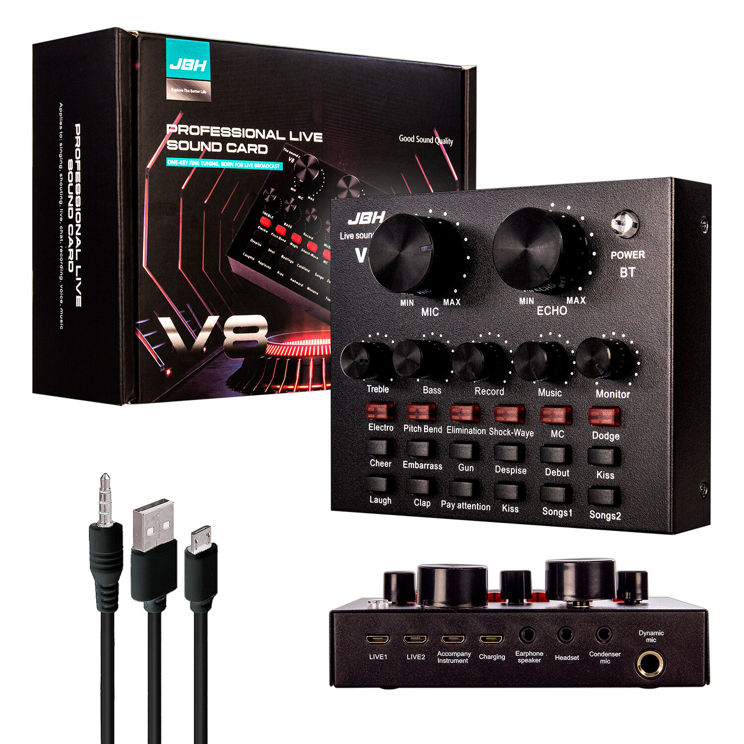 Внешняя звуковая карта V8 JBH (60шт/кор)