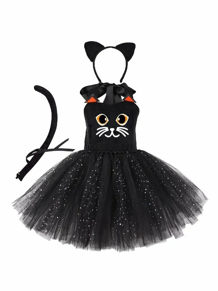 Детский костюм кошки с ушками и юбкой-пачкой для Хэллоуина