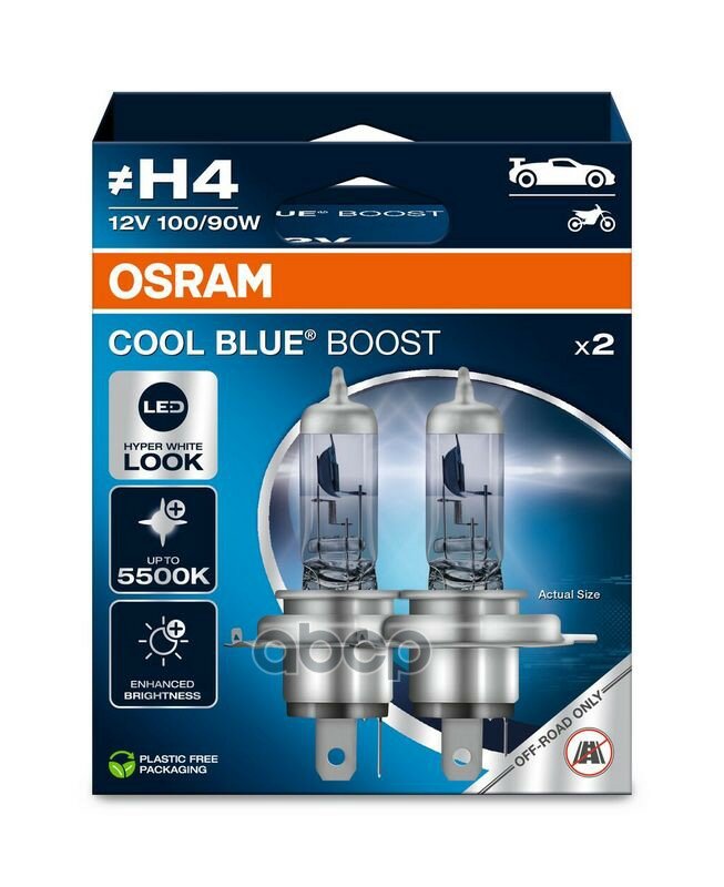 Лампа H4 12В 100/90W P43t COOL BLUE BOOST (Next Generation) 5000К 2шт DUOBOX OSRAM 62193CBB-2HB Osram арт. 62193CBB-2HB
