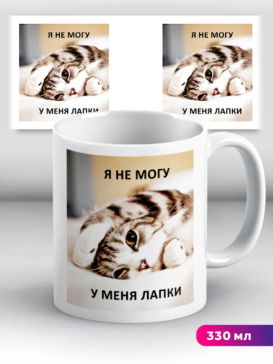 Кружка с приколом мем котик Я не могу у меня лапки