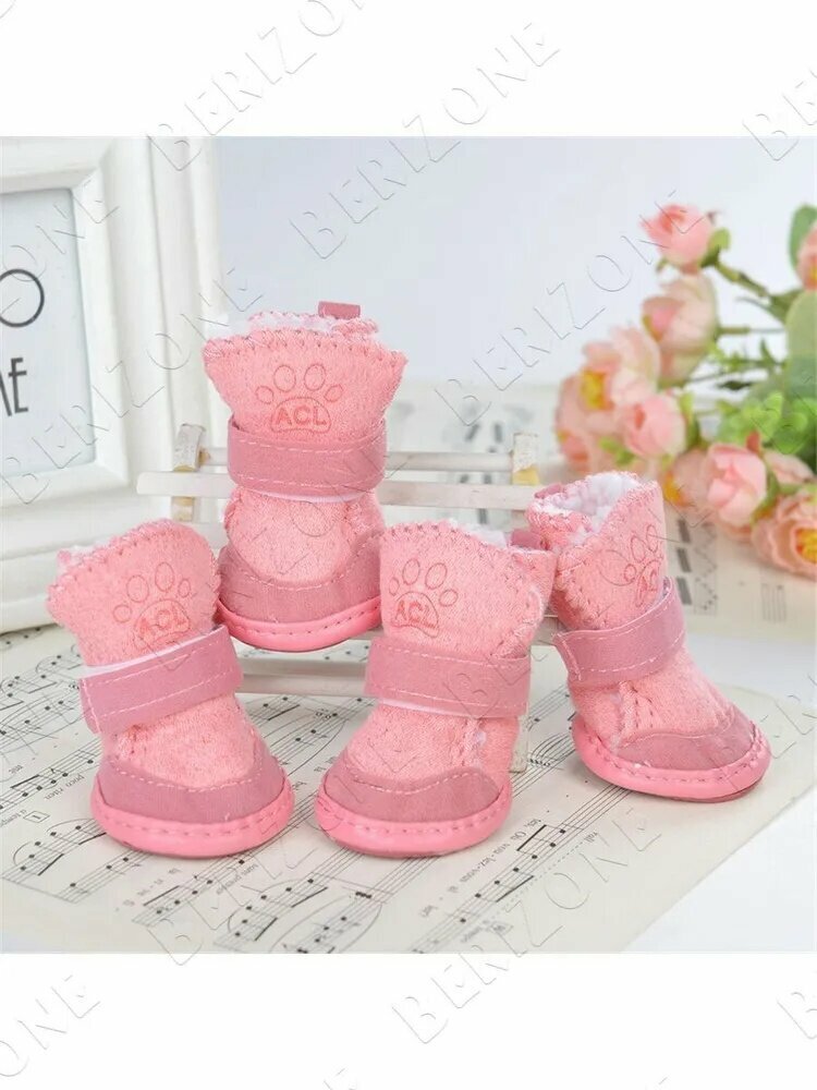 Ботинки утепленные для собак мелких пород зимние непромокаемые, антискользящие с флисом, набор 4 шт для той-пуделя, померанского шпица