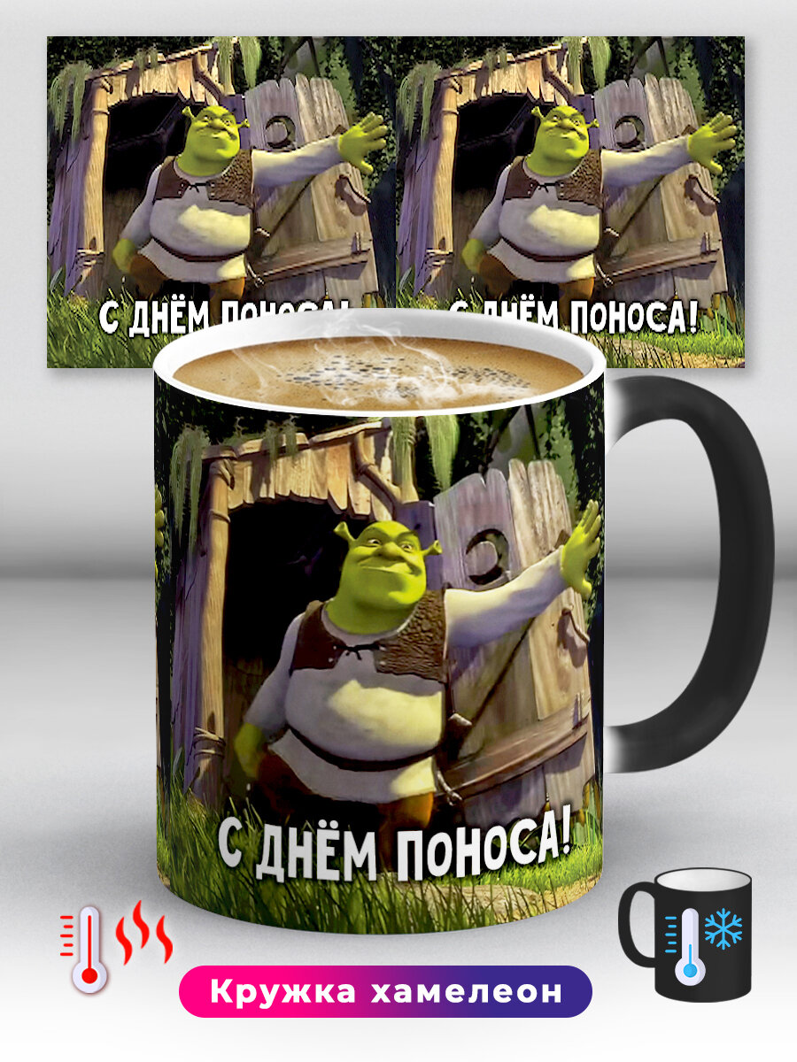 Кружка хамелеон Прикол Мем Шрек Шрекс С днем поноса!