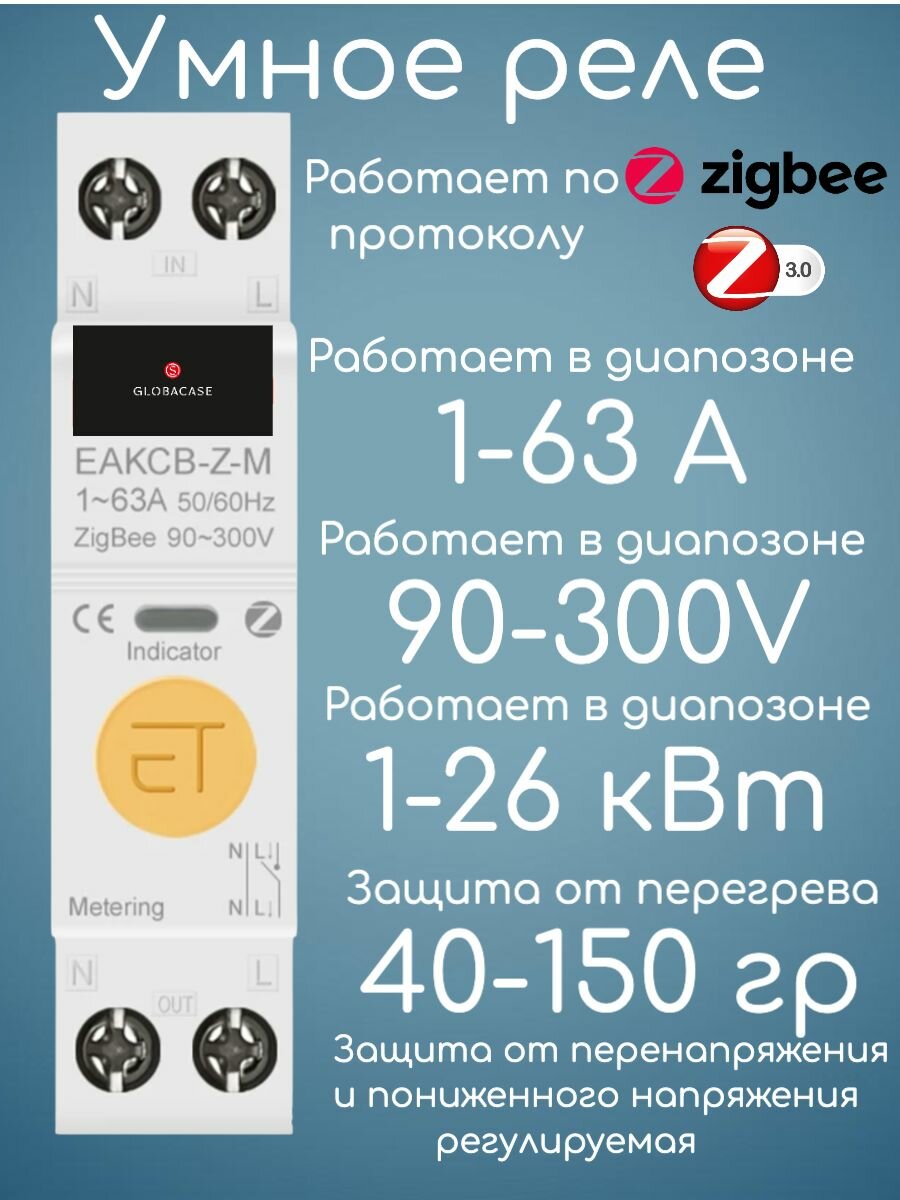 Умное реле-автомат Zigbee - программируемый выключатель 1-63A, платформе