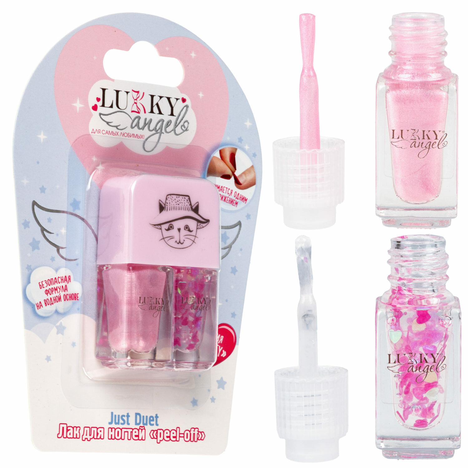 Двойной лак для детских ногтей Lukky Angel Just Duet серебряный металлик и красный с блестками, 2 по 4 мл