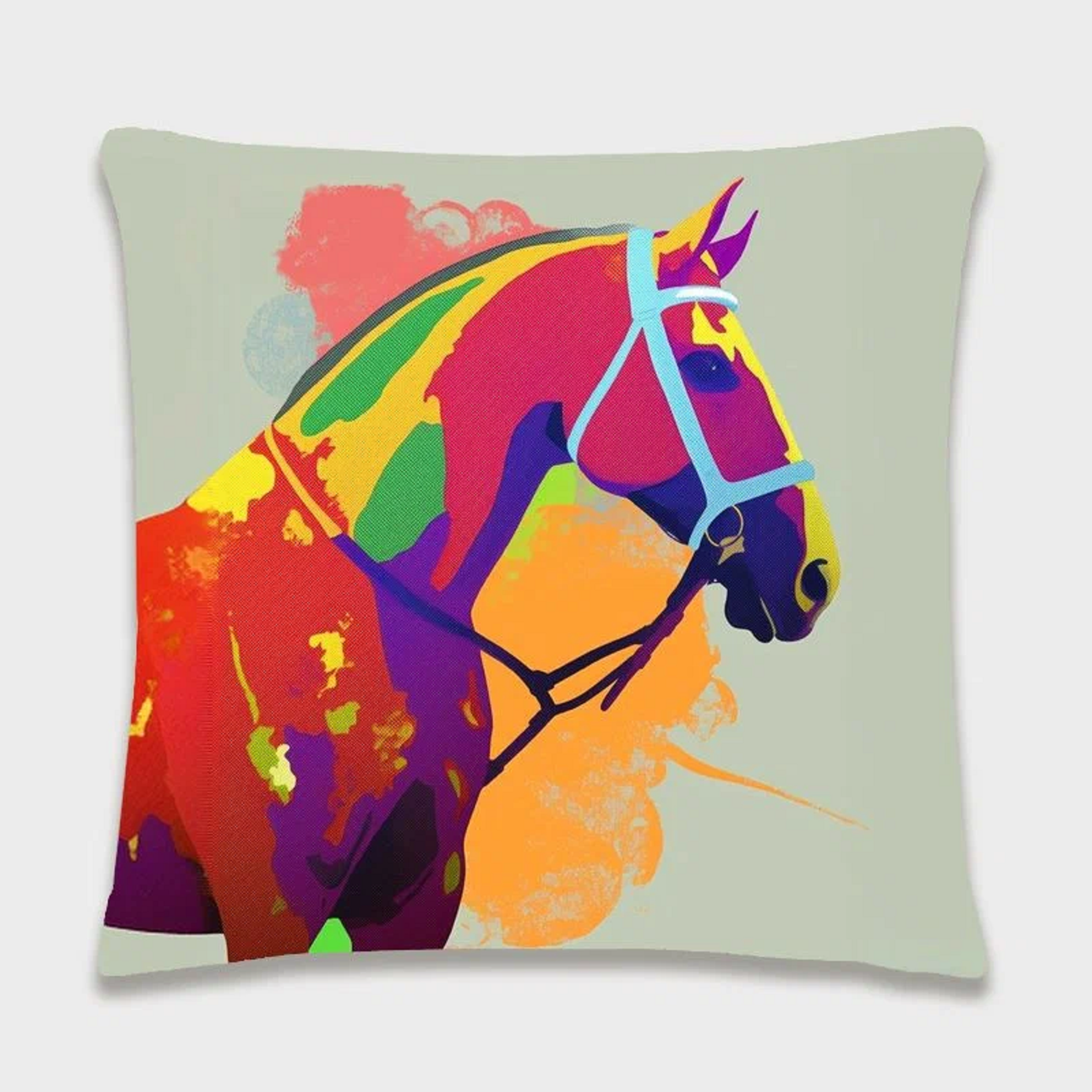 Чехол для подушки Разноцветный конь на сером 40х40 велюр