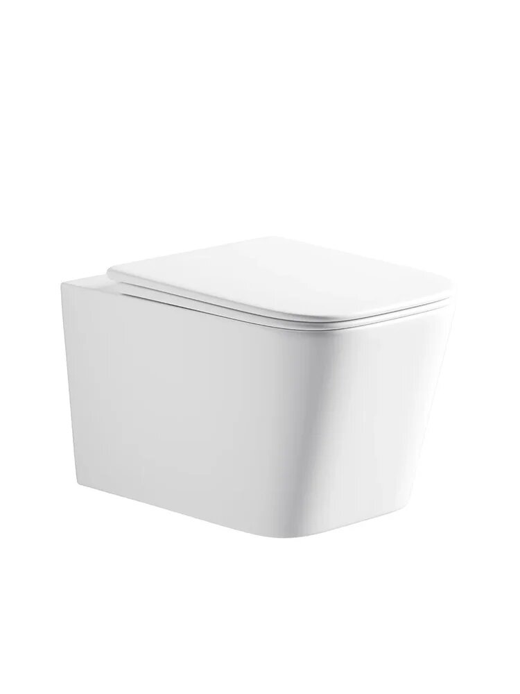 Унитаз подвесной River Gudzon 485 WT с микролифтом, безободковый, прямоугольный, без бачка, фаянсовый, антивсплеск, белый