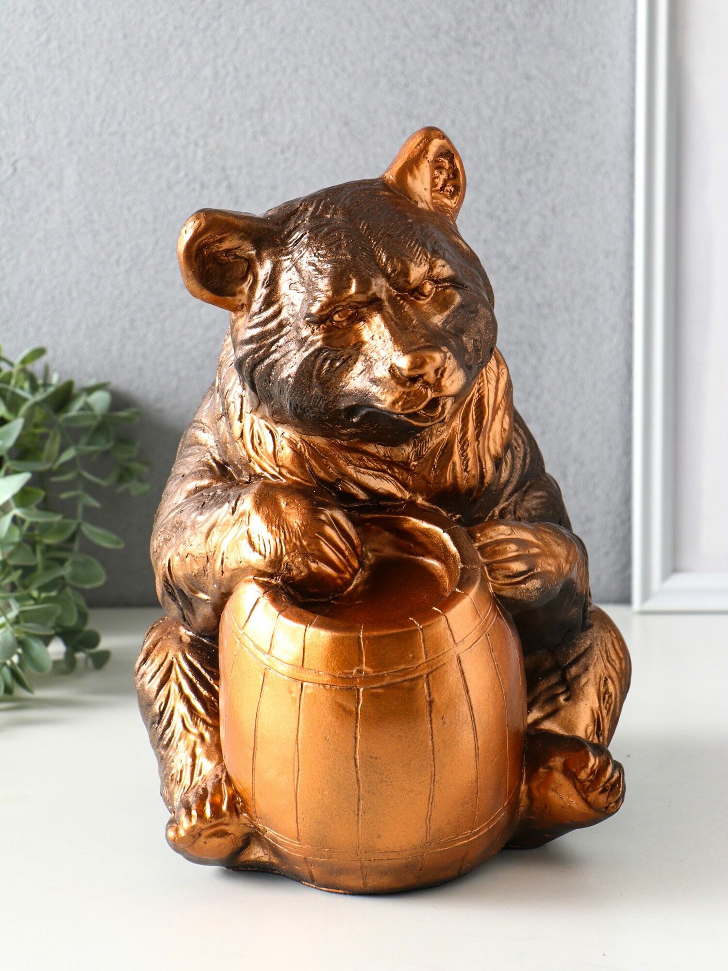 Копилка "Медведь с бочонком" бронза, 27*24*28см