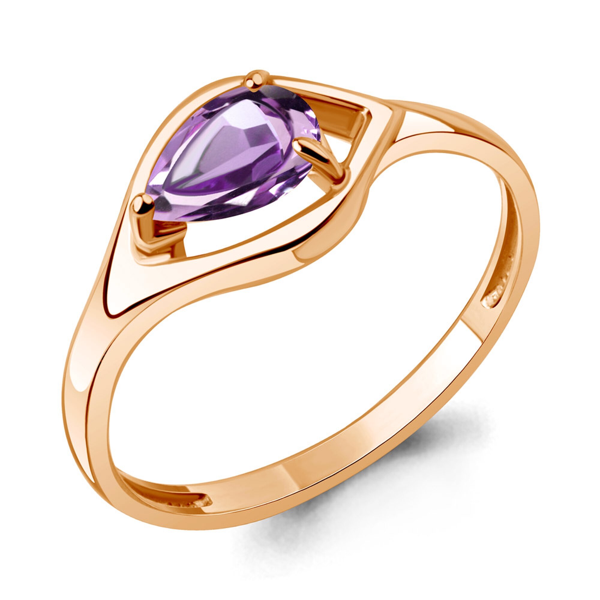Кольцо, серебро, 925 проба, золочение, аметист