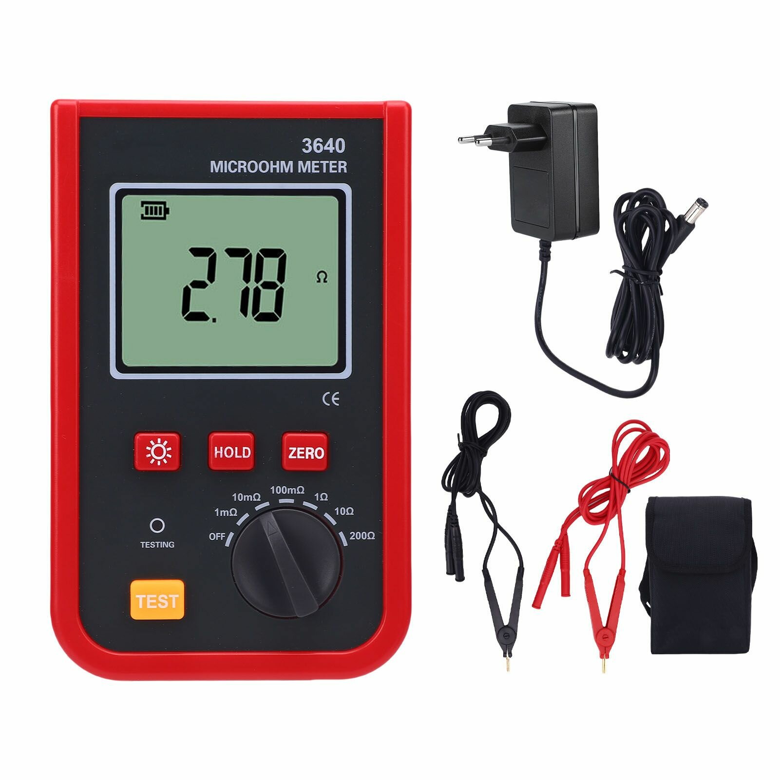 Микроомметр, цифровой тестер резистора заземления постоянного тока для тестирования сопротивления линии электрического кабеля, диапазон 1 мкОм-200 Ом, вилка европейского стандарта