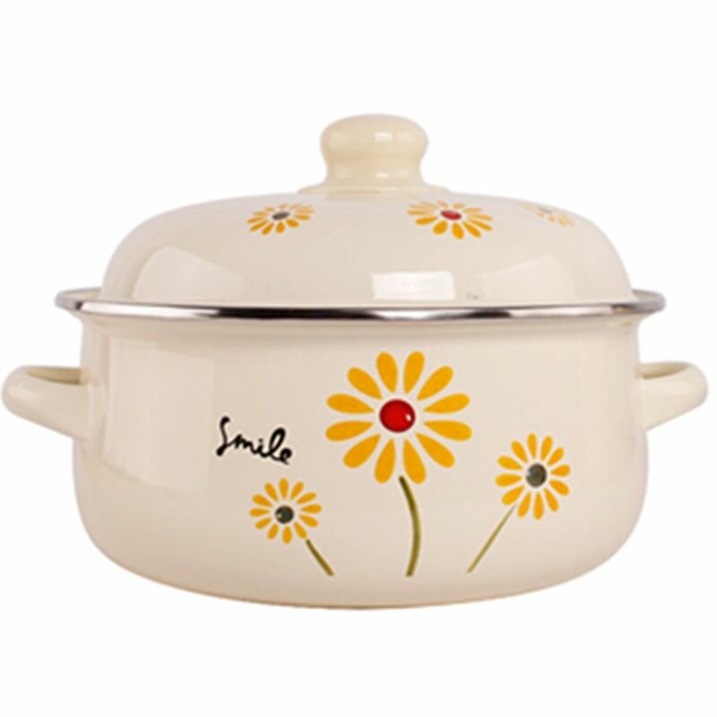 Аутентичный эмалированный горшок, эмалированный суповой горшок, горячий масляный маленький горшок, горшок с двумя ручками, горшок для тушенки, горшок для лапши быстрого приготовления, горшок для сала с крышкой для газа