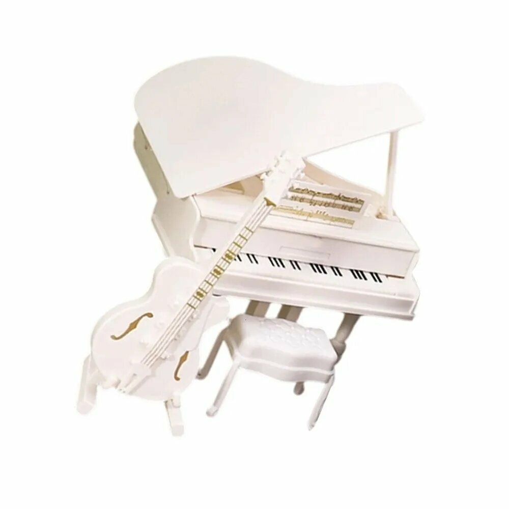 Набор из 3 предметов: миниатюрный рояль, виолончель и табурет, реалистичная мебель для кукольного домика, развивающая игрушка, Белый