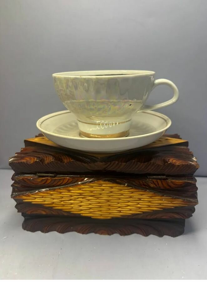 Винтажная чайная пара 200 мл. фарфор, люстр, Минский фарфоро-фаянсовый завод, СССР 1968-1983 гг.