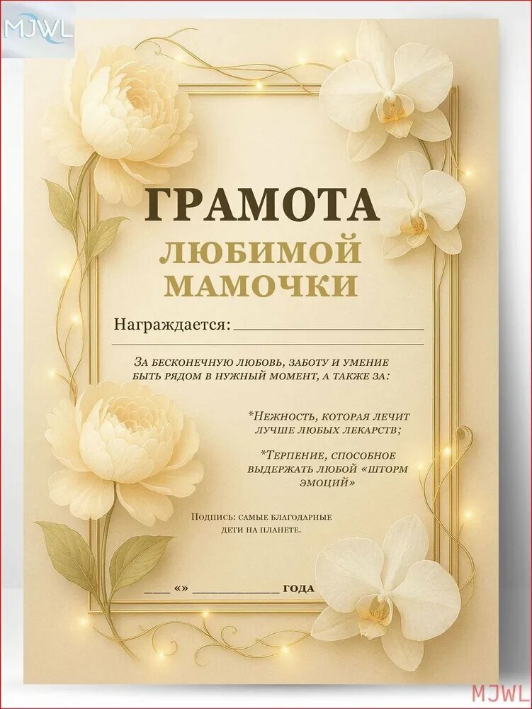 Сувенирный диплом-сертификат маме в подарок