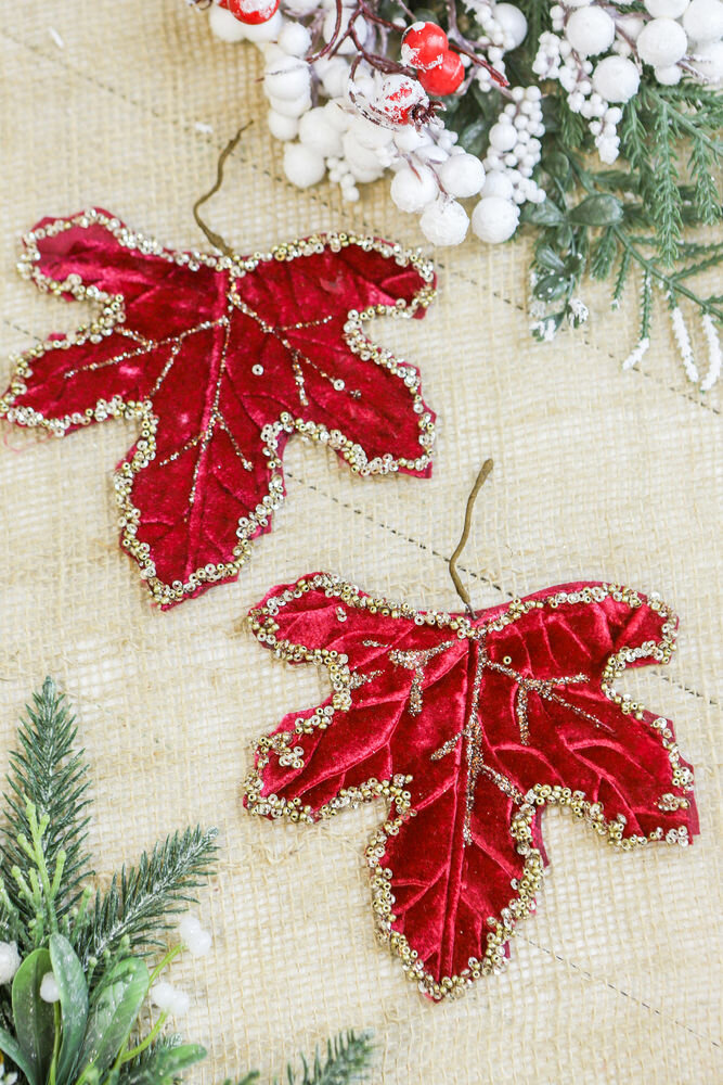 Набор украшений кленовые листья, красные, 13 см, 2 шт, Kaemingk 611310