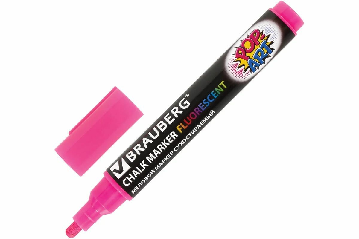 Маркер меловой Brauberg "Pop-art", розовый, 5 мм, сухостираемый, для гладких поверхностей