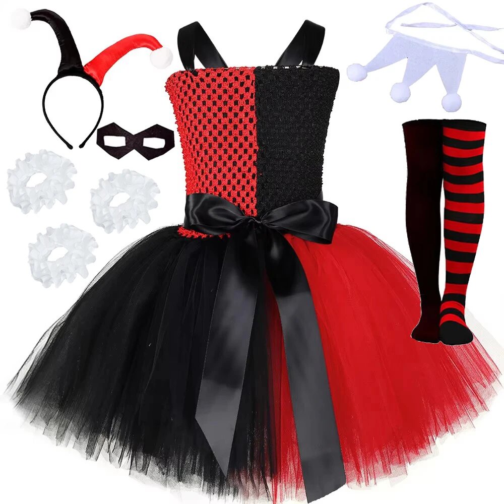 Костюмы клоуна Харли, черные и красные, для девочек 14T, Dress Set 3