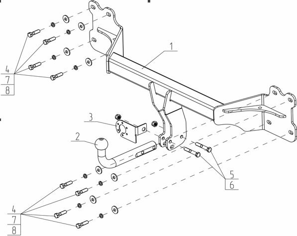 Фаркоп на Audi Q7 2015- без подрезки бампера. Тип шара: A. Нагрузки: 1700/75 кг, AU 07